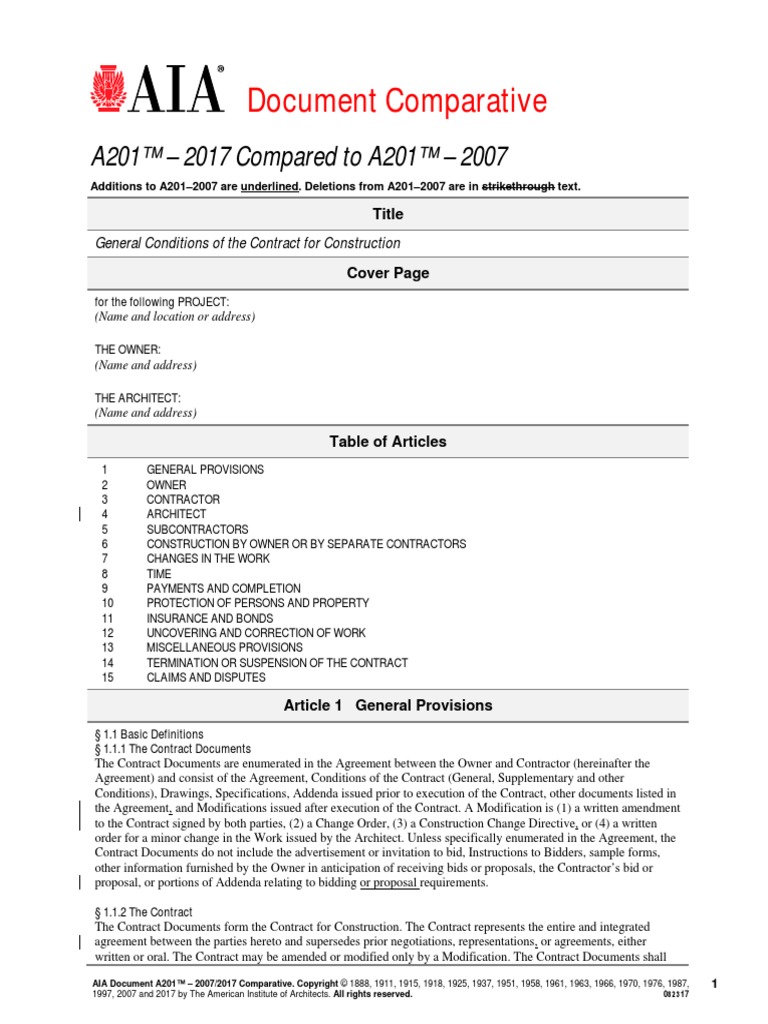 AIA A201 2017 Comparative A101 Exhibit New | PDF | Indemnity | Employment