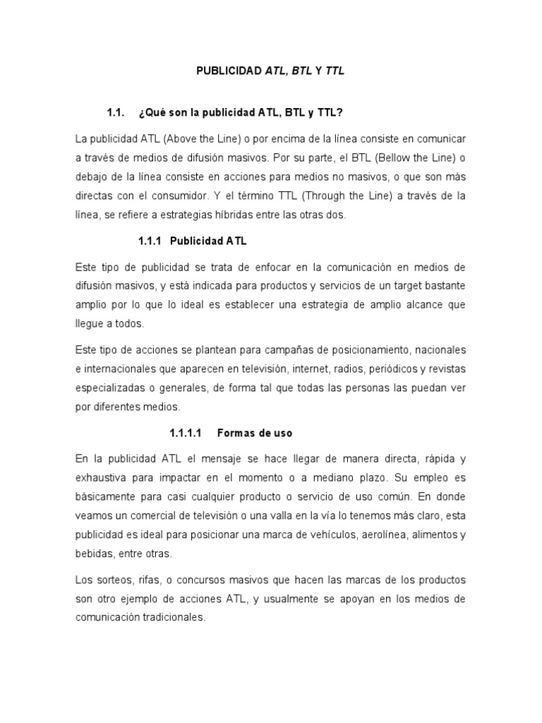 Publicidad Atl Btl Y Ttl Pdf Publicidad Comunicación