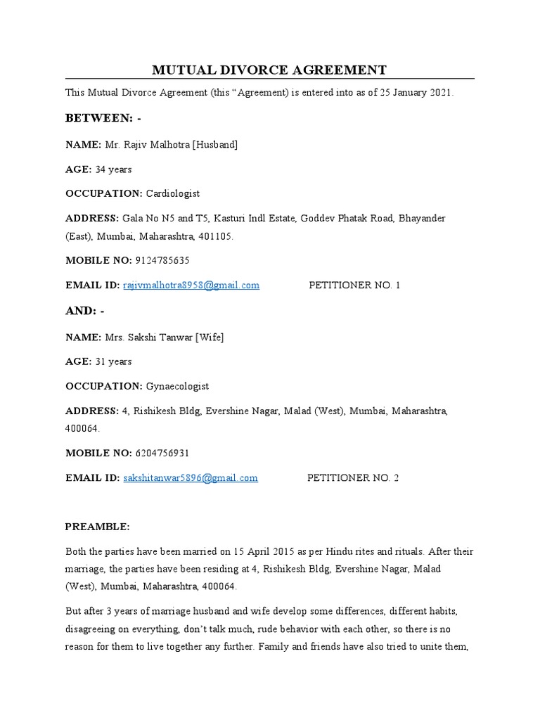 Mutual Divorce Agreement | PDF | Divorce | Child Custody