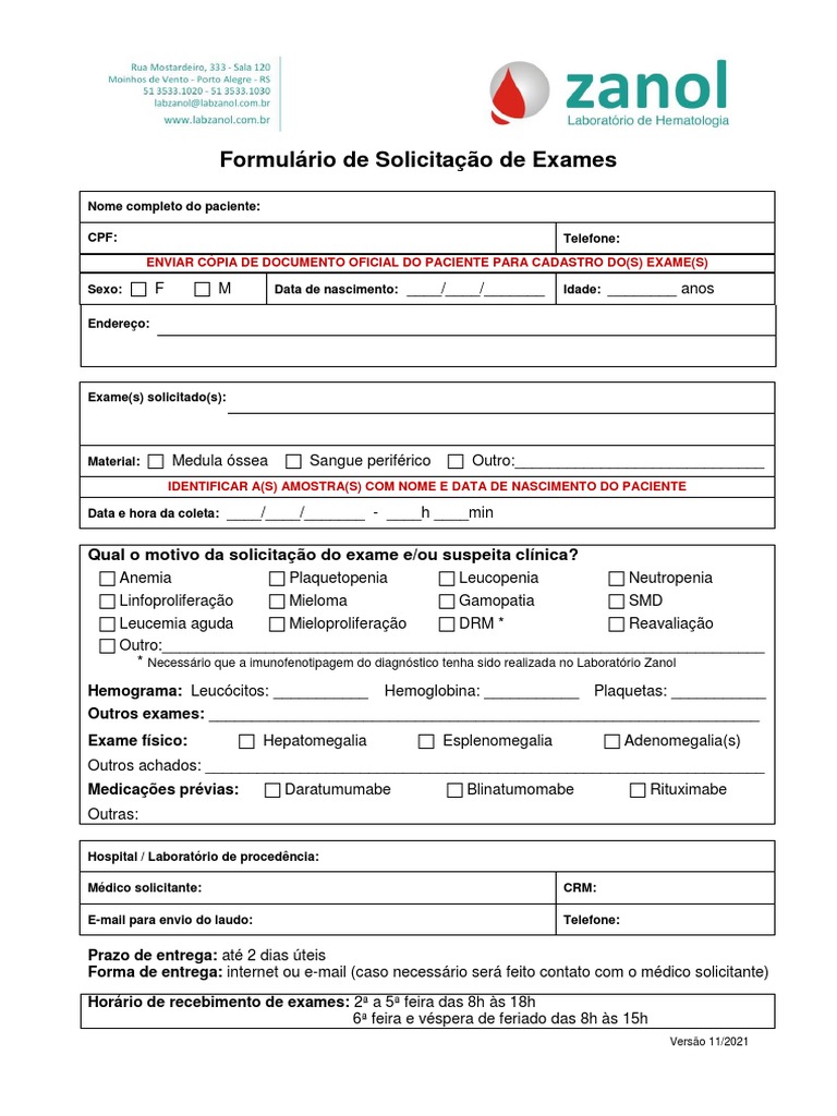 Formulário De Solicitacao De Exames Pdf