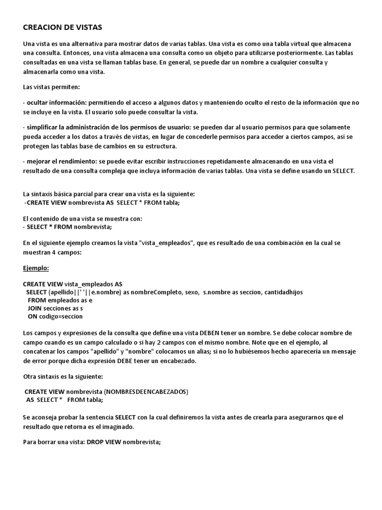 Clase 15 Creacion de Vistas - JOIN | PDF | SQL | Programación de computadoras