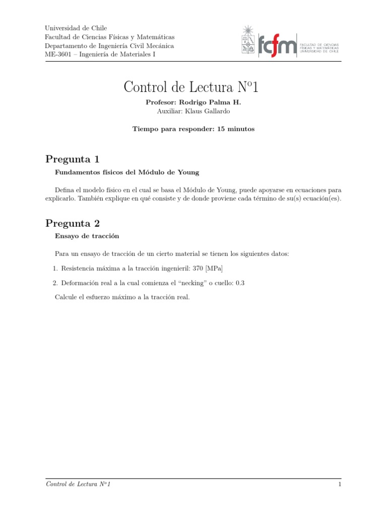 Control de Lectura 1 Ingenier A de Materiales I | PDF