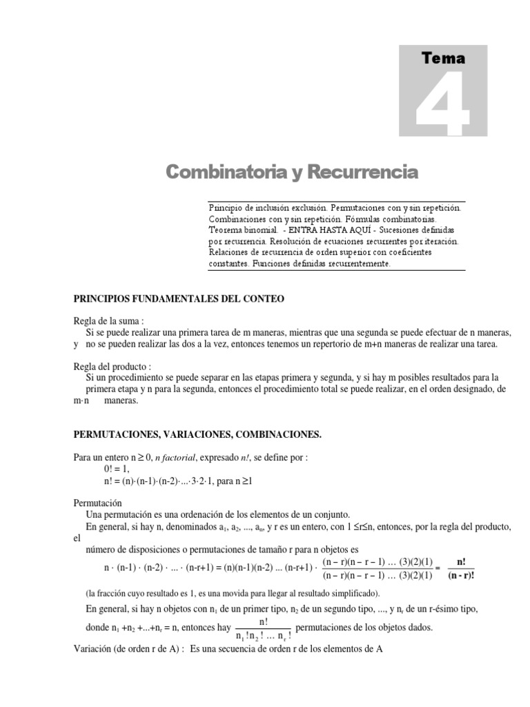 Combinatoria y Recurrencia 1 | PDF | Conceptos matemáticos | Matemáticas