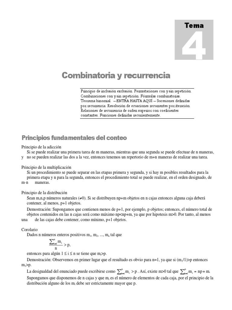 Combinatoria y Recurrencia | PDF | Permutación | Combinatoria