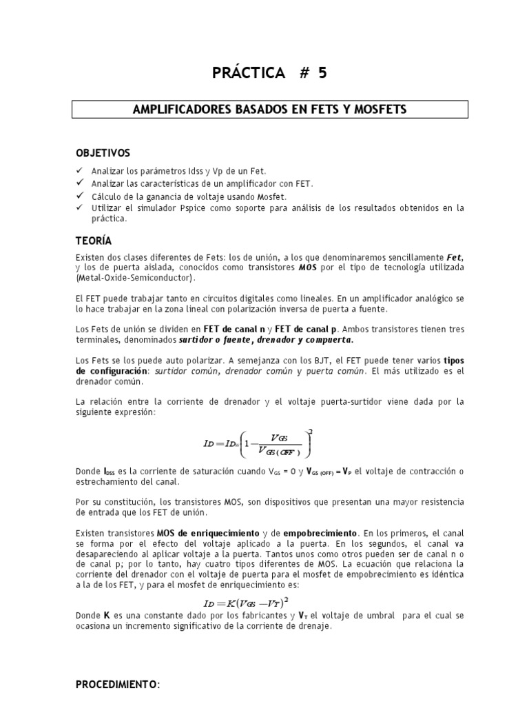Amplificadores FET y MOSFET | PDF | Transistor | Mosfet
