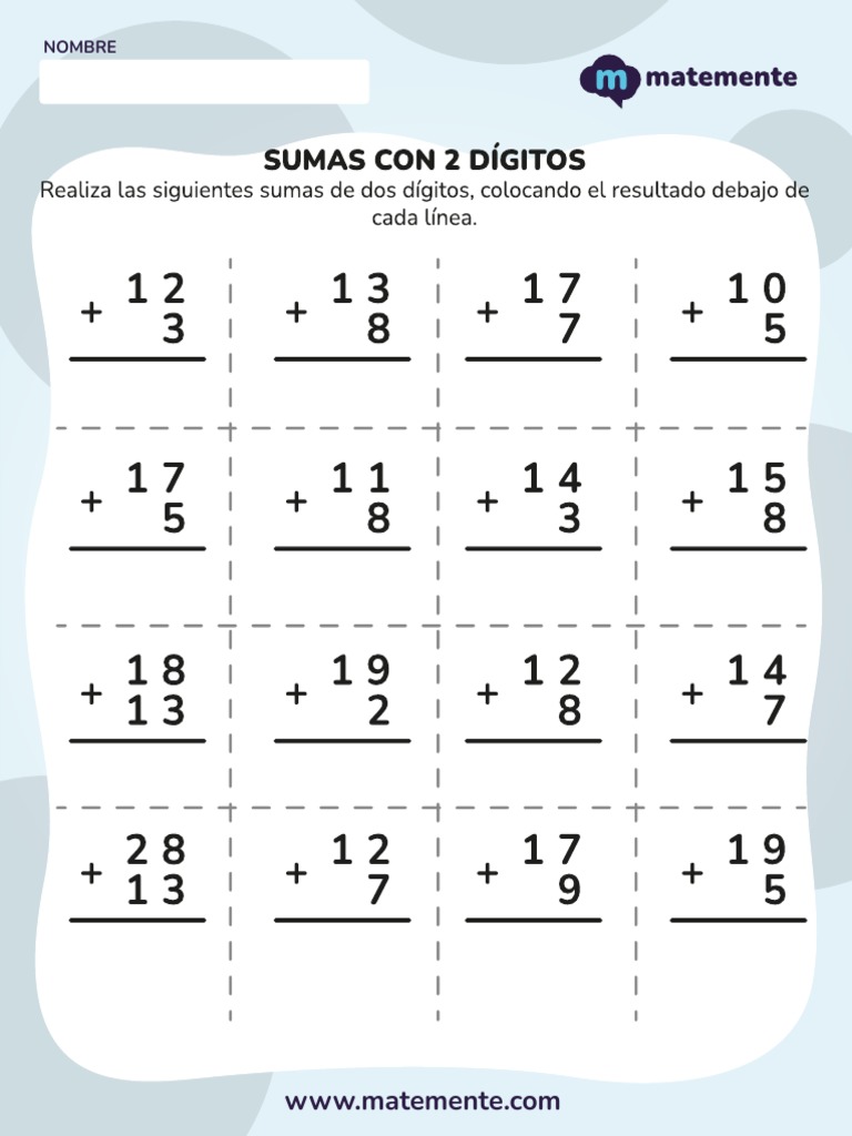 Cuadernillo de Sumas de Dos Digitos para Primer Grado | PDF