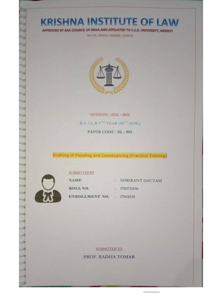 Drafting in Pleading & Conveyancing Practical File Hindi 2022 | PDF