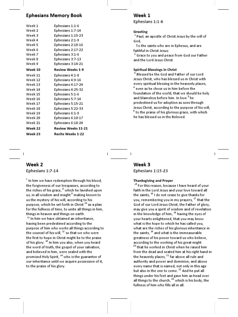 Ephesians Weekly Memory Verses Guide | PDF | Armor Of God | Religious ...