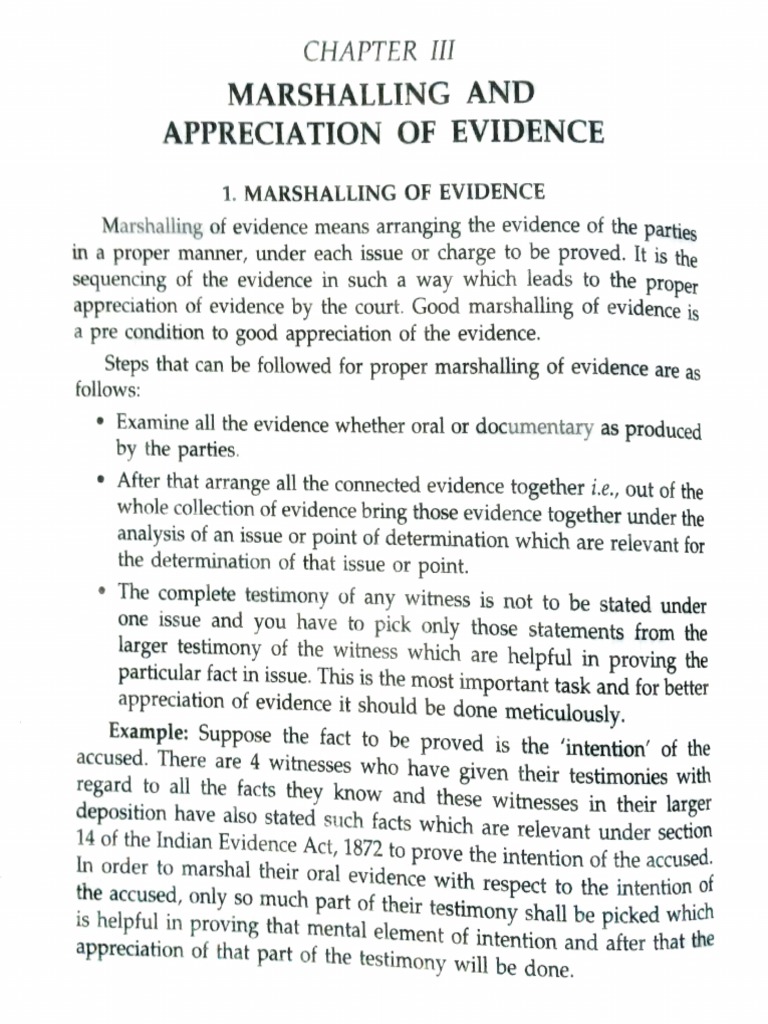 Evidence Marshalling and Appreciation Guide | PDF | Witness | Testimony