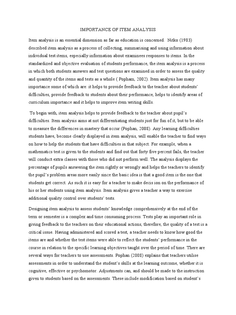 Importance of Item Analysis in Education | PDF | Educational Assessment ...