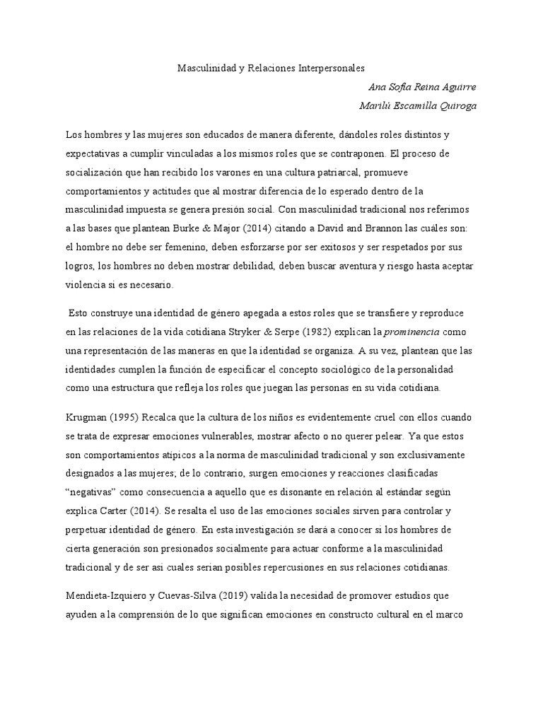 Masculinidad y Relaciones Interpersonales | PDF | Masculinidad | Las emociones