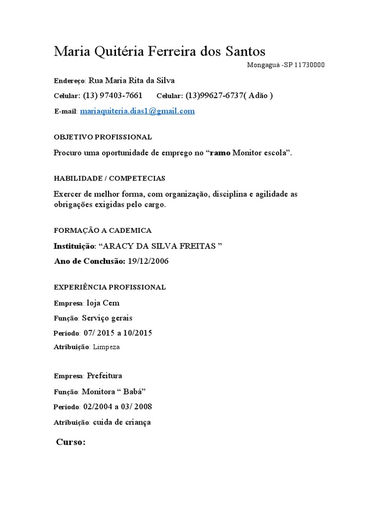 Currículo Maria | PDF