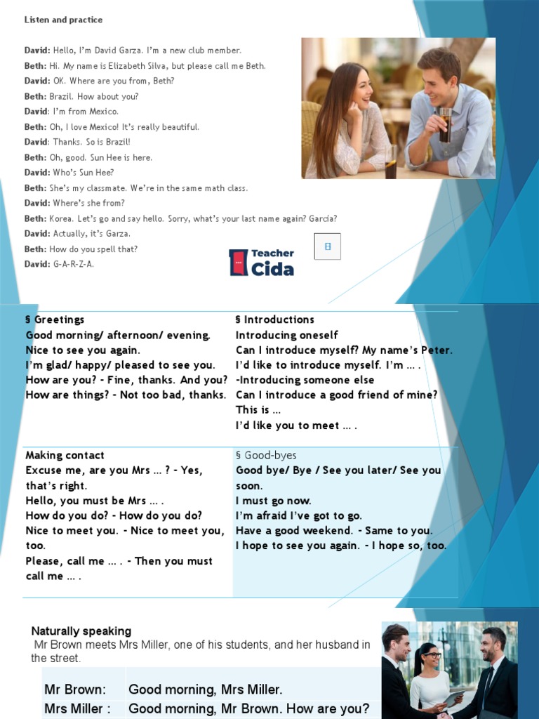 Greetings Introductions Farewells Role Plays Drama and Improvisation ...