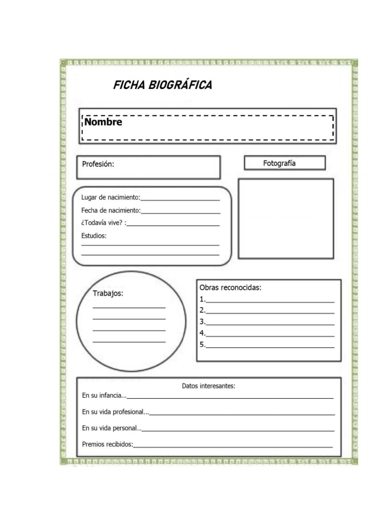 Biografía de Un Autor Ficha para Llenar | PDF