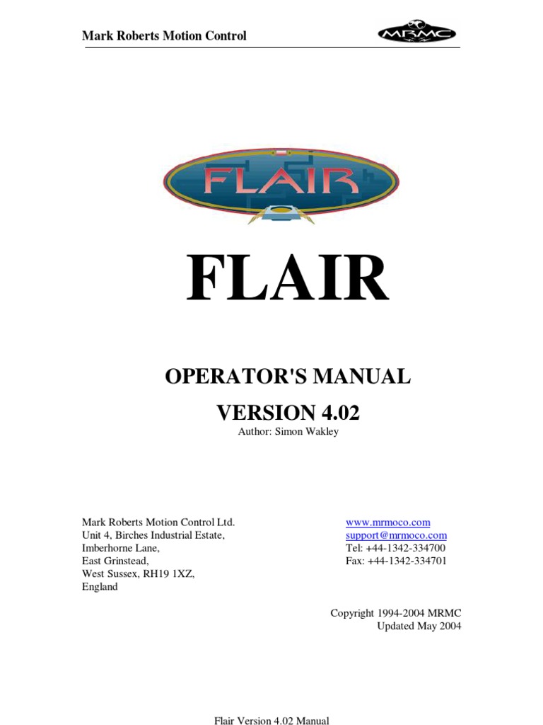 Mark Roberts Motion Control FLAIR MANUAL | PDF | Button (Computing) | Installation (Computer ...