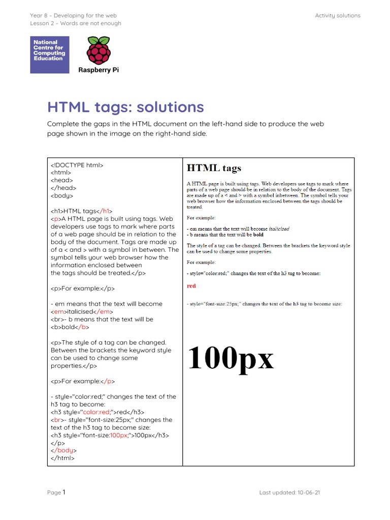 A0 Solutions - HTML Tags Recap | PDF