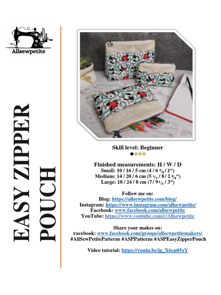Easy Zipper Pouch Pattern PDF | PDF | Seam (Sewing) | Sewing