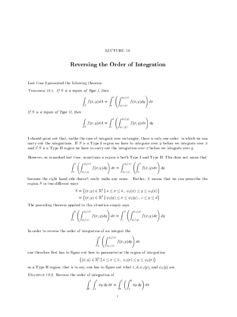 Reversing The Order of Integration: Theorem | PDF | Mathematical ...