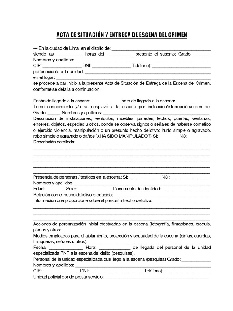 Acta de Situación y Entrega de Escena Del Crimen Canevas Reglamentaria | PDF | Mala conducta ...