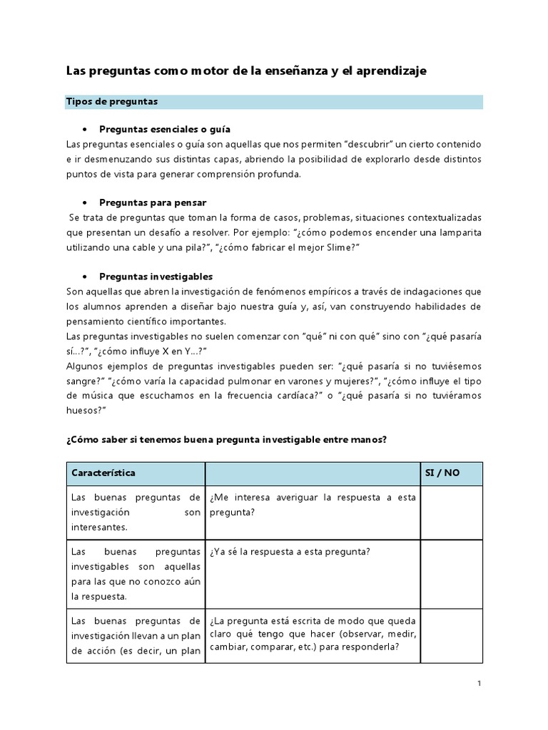 Las Preguntas Como Motor de La Enseñanza y Aprendizaje | PDF ...