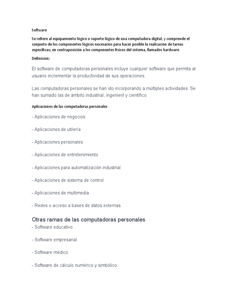 Software de Computadoras Personales | PDF | Software | Software de la aplicacion