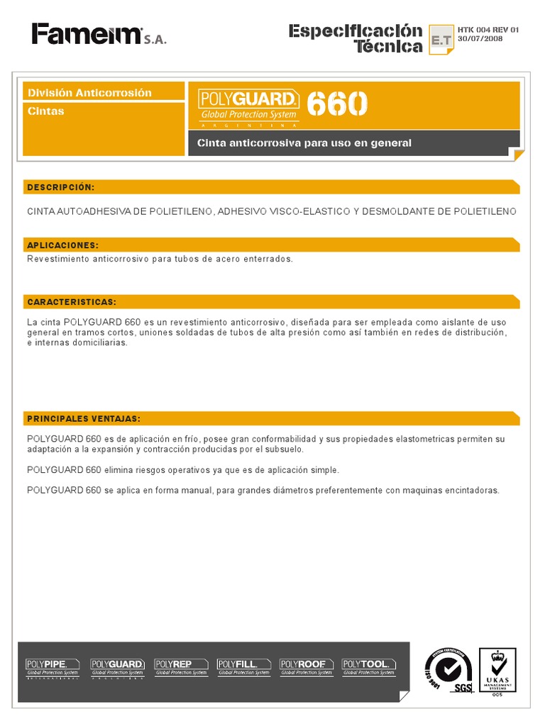 Cinta Polyguard 660: Especificaciones Técnicas | PDF | Tecnología