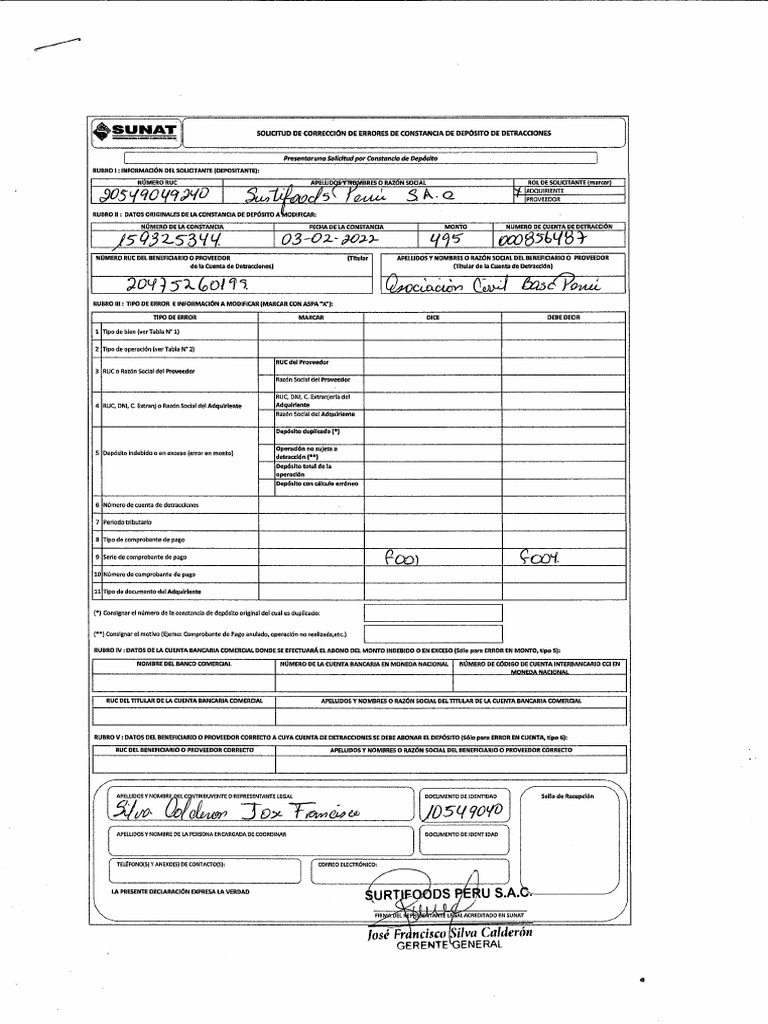 Solicitud Correccion Detraccion F001-00008228 | PDF Solicitud Correccion Detraccion F001-00008228 | PDF