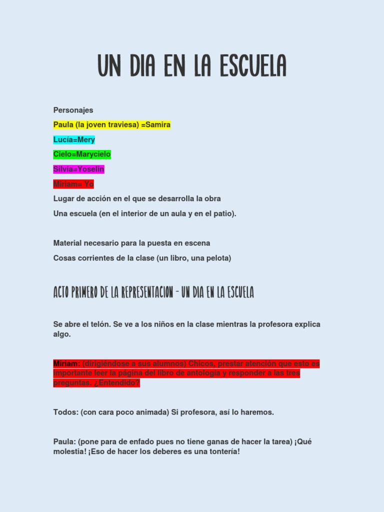 Un Dia en La Escuela-Guion | PDF