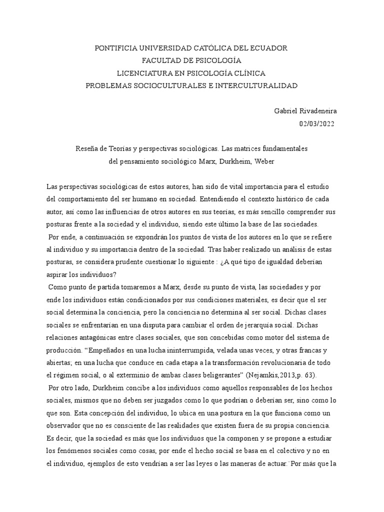 Reseña Basada en El Capítulo III-Gabriel Rivadeneira | PDF | Emile ...