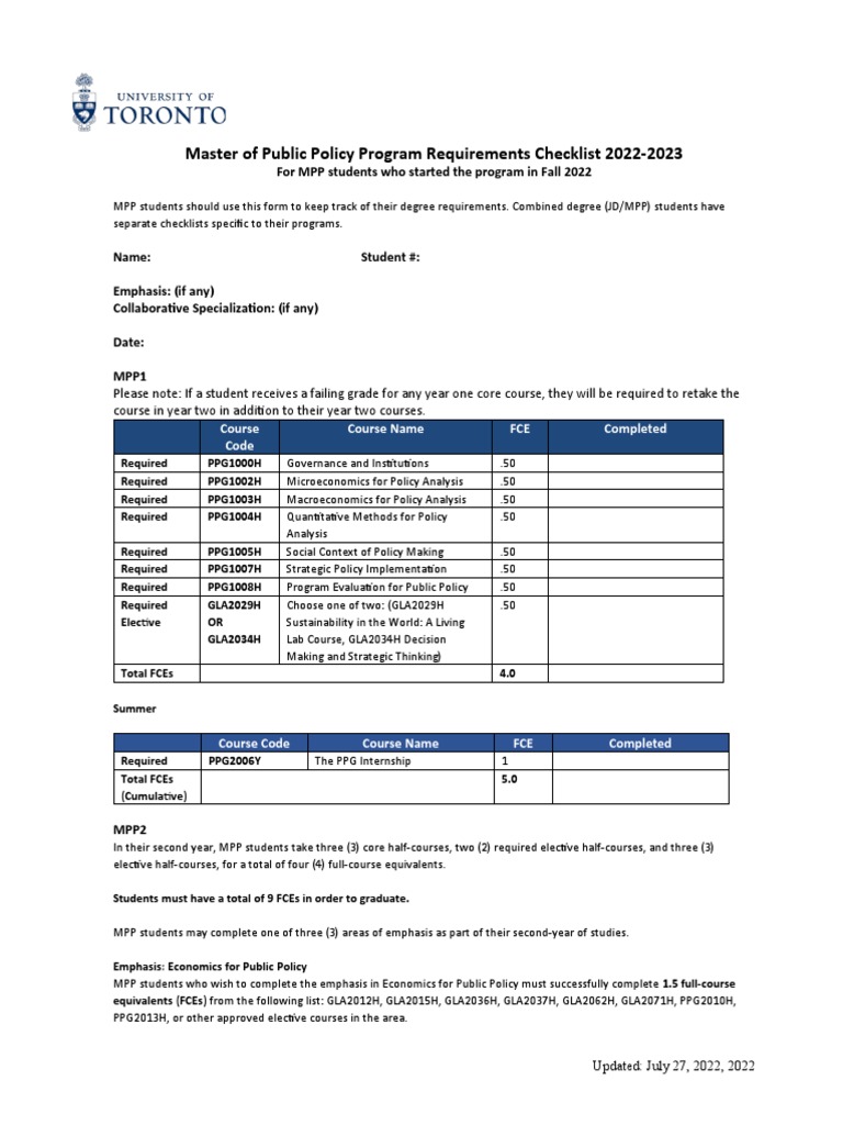 Master of Public Policy Program Requirements Checklist | PDF | Economies