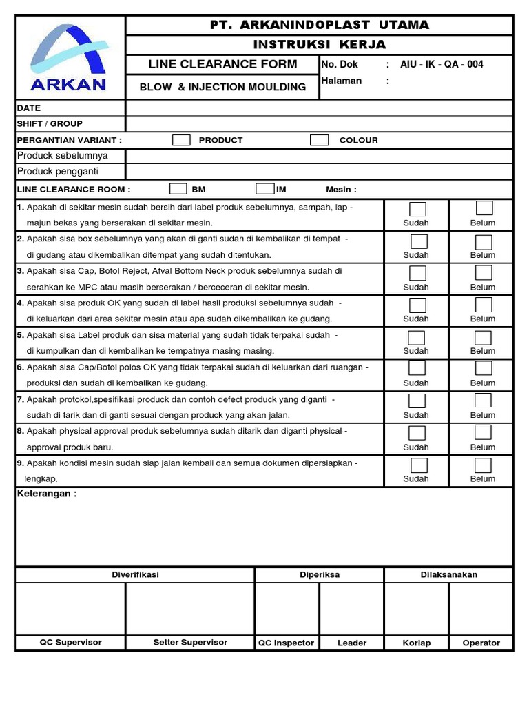 Form LINE CLEARANCE PT. Arkan | PDF