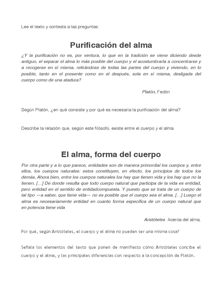 La purificación del alma según Platón y la relación cuerpo-alma en los ...