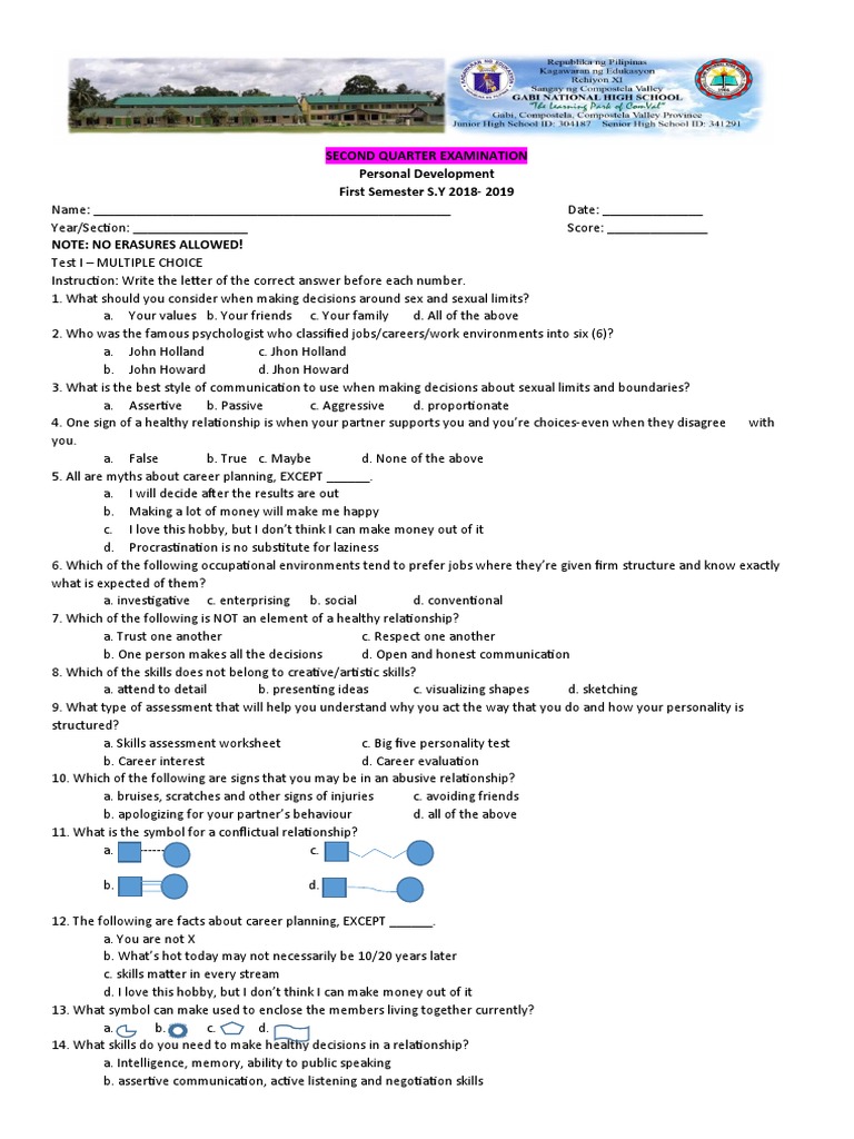 Grade 12 Personal Development Exam Q2 | PDF | Social Psychology ...