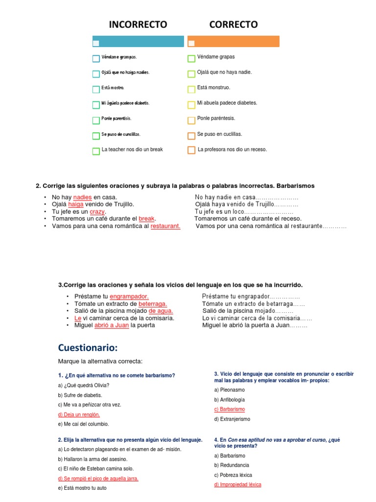 Correcciones ortográficas y gramaticales de oraciones con errores | PDF ...