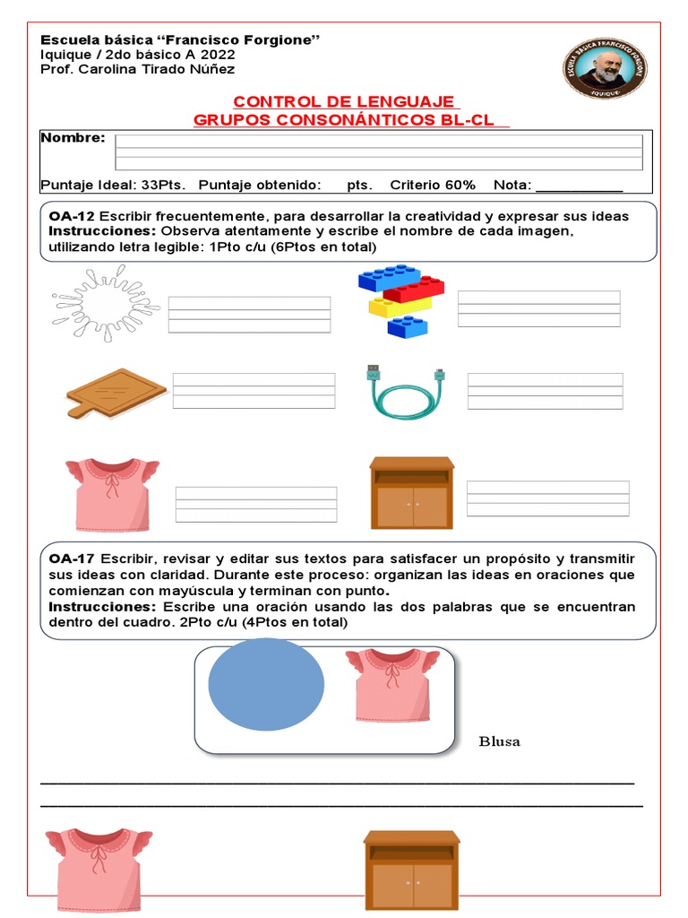 Control de Grupos Consonánticos BL-CL | PDF | Cognición | Lingüística