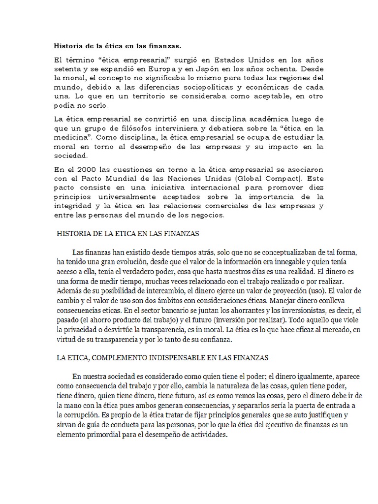 Historia de La Ética en Las Finanzas | PDF | Bancos | Business