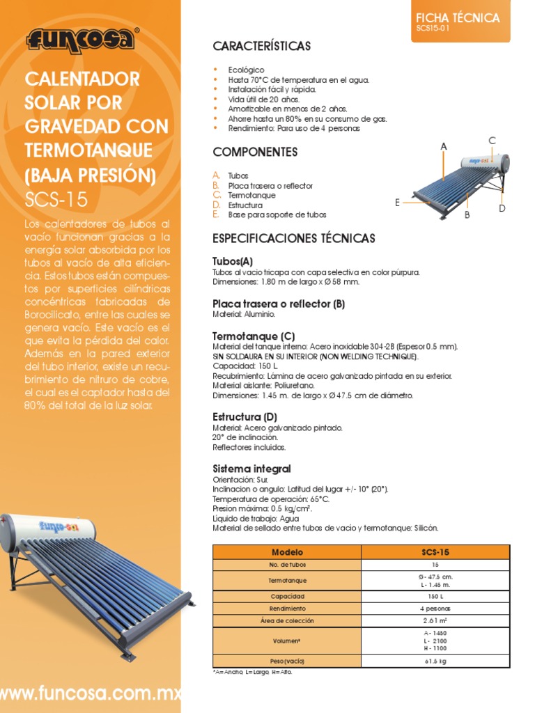 Calentador Solar Ficha Tecnica | PDF | Agua | Naturaleza