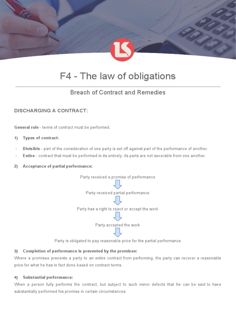 F4 Breach of Contract and Remedies Notes | PDF | Misrepresentation ...