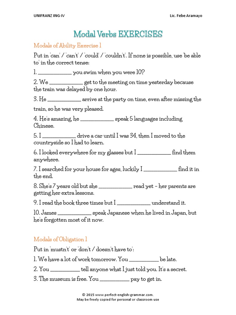 Modal Verbs EXERCISES | PDF | Linguistics | Linguistic Morphology