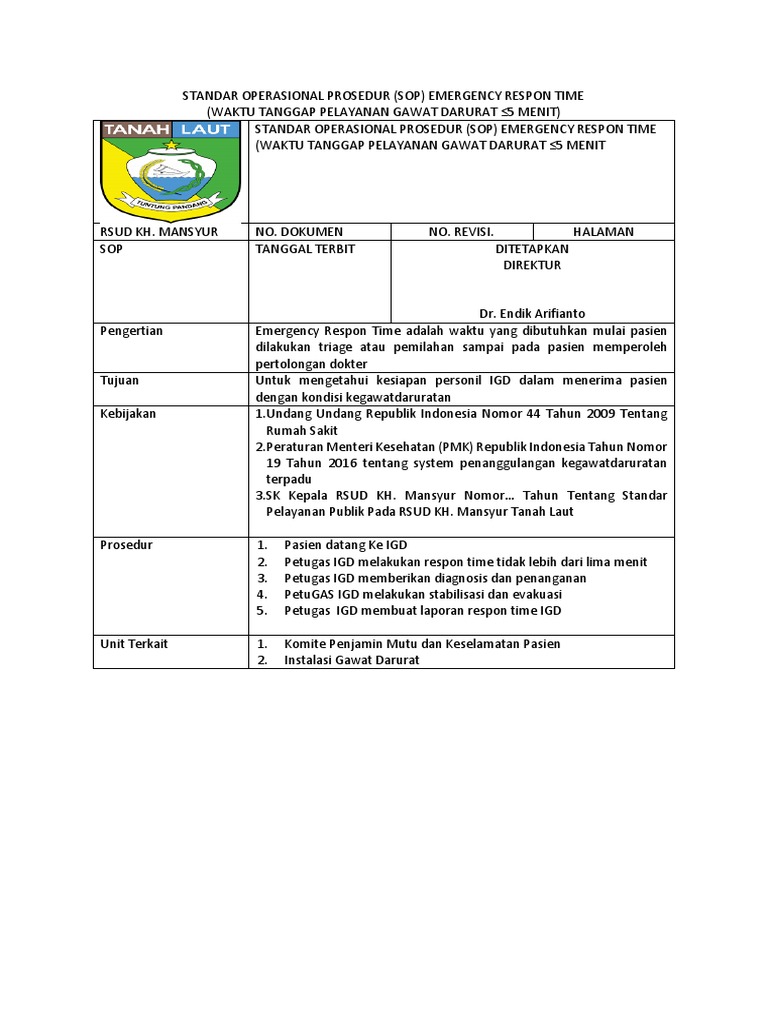 Sop Emergency Respon Time | PDF