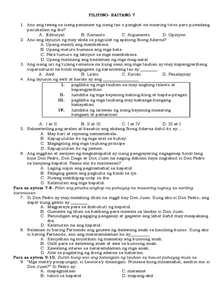 Filipino7 Dat TQ Q4 | PDF