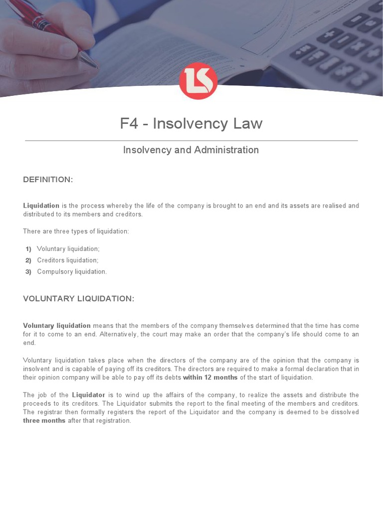 F4 Insolvency and Administration - Part 2 Notes | PDF | Liquidation ...