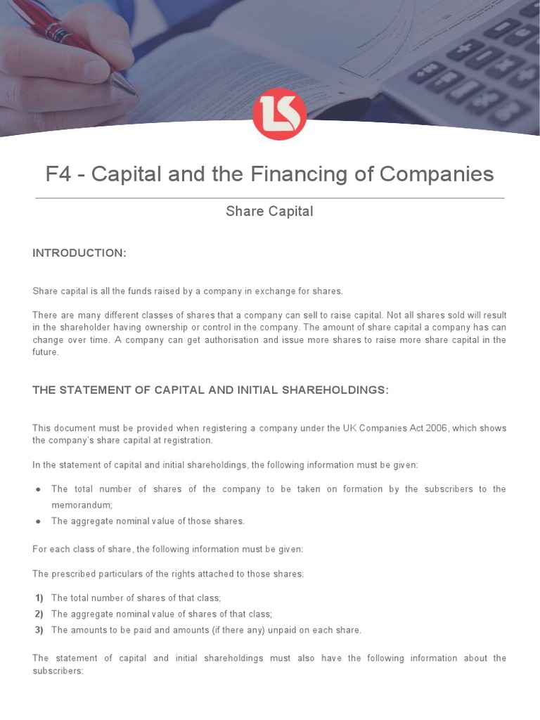 F4_Share_Capital_notes | PDF | Dividend | Share (Finance)