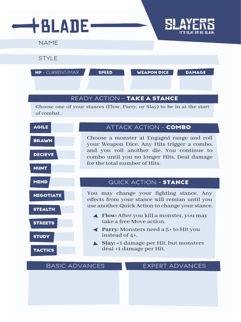 Slayers v1.5 Character Sheets | PDF | Gaming