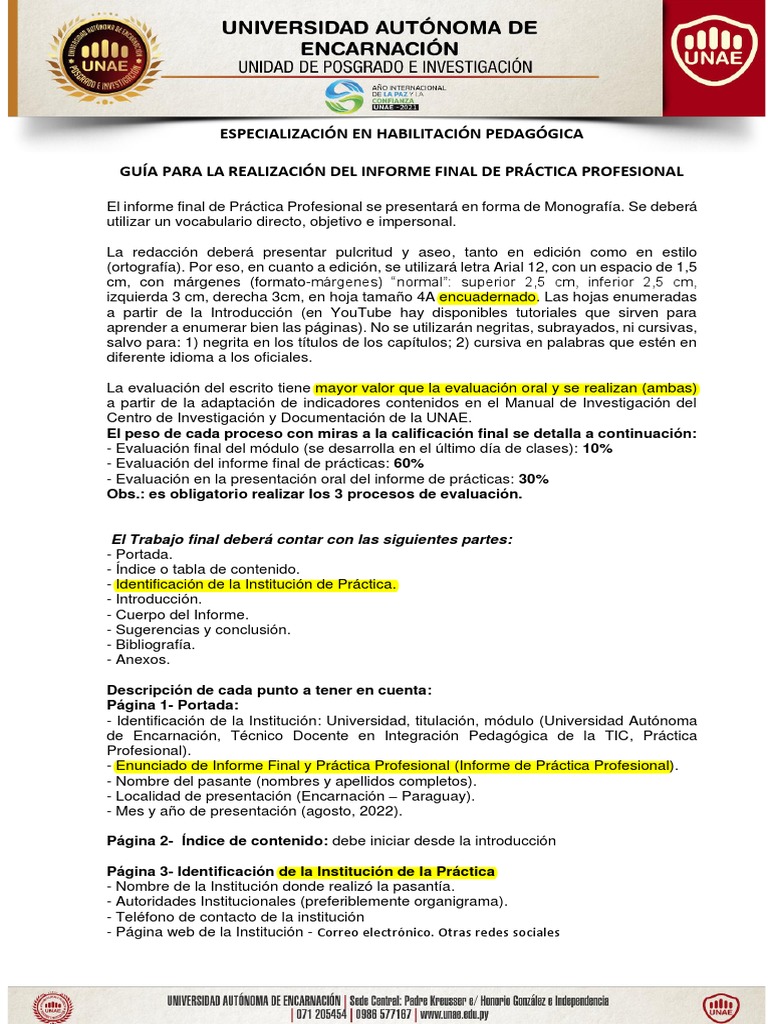Tic - Guía para La Realización Del Informe Final de Práctica Profesional 2022 | PDF | Método de ...