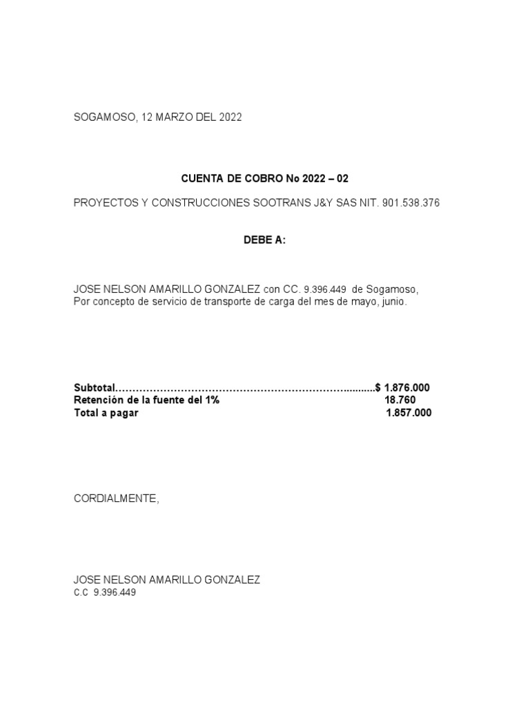 Modelo Cuenta de Cobro ... | PDF