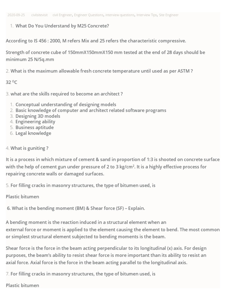 150 Civil Interview Questions | PDF | Concrete | Cement