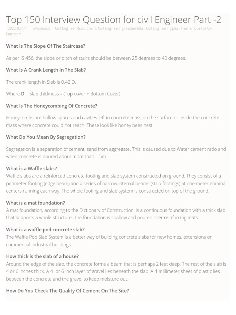 150 Civil Interview Questions Pt.2 | PDF | Deep Foundation | Foundation ...