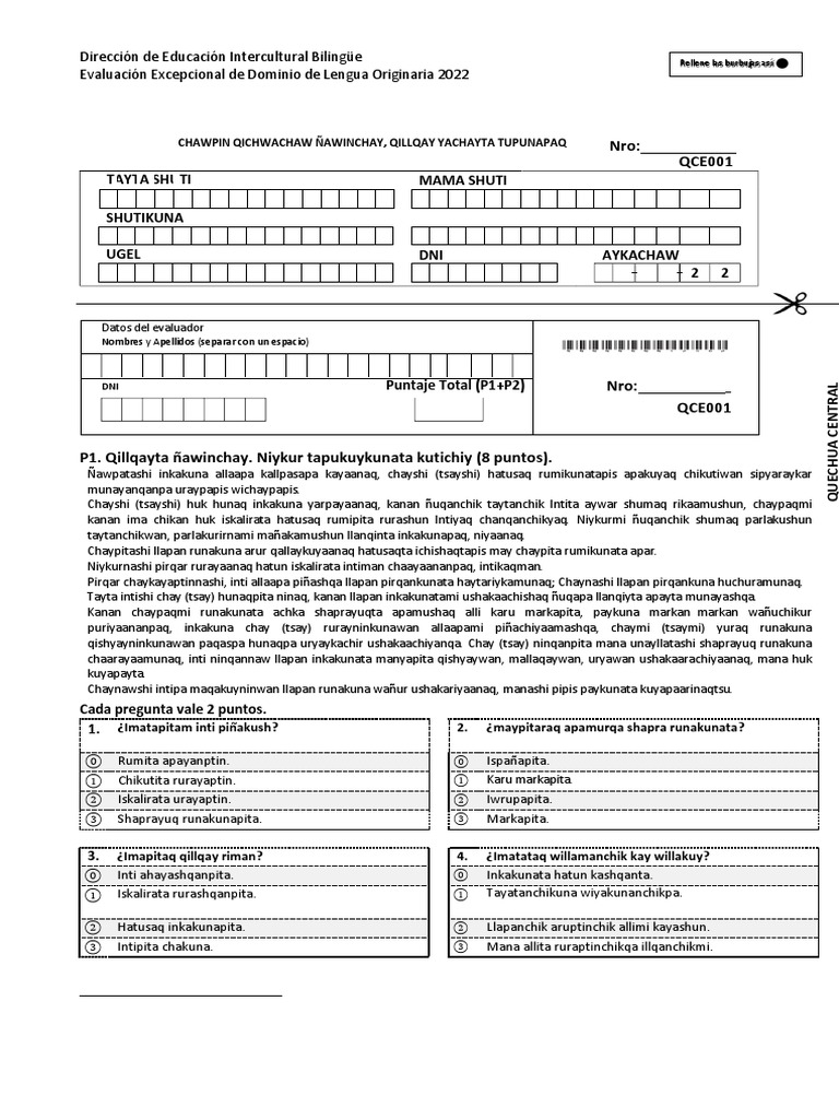 QUECHUA CENTRAL - Prueba Escrita - QCE001 (Waylay-Huánuco, Ancash y LP ...