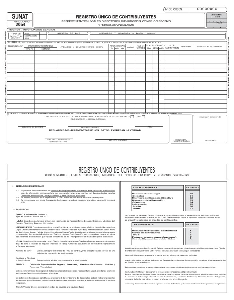 Formulario 2054: Inscripción y Modificación | PDF | Documento ...